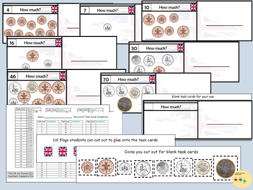 UK Money Task Cards - Adding up Mixed Coins to value £5 - Recording ...