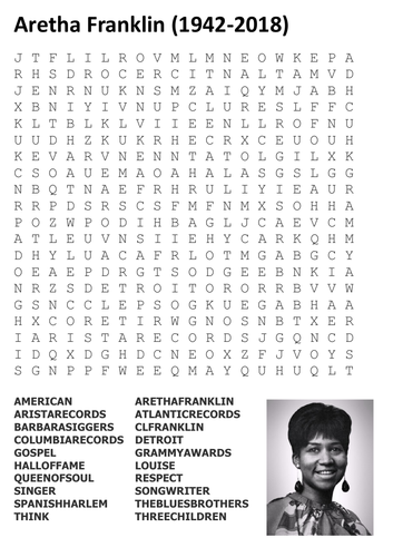 Aretha Franklin Word Search | Teaching Resources