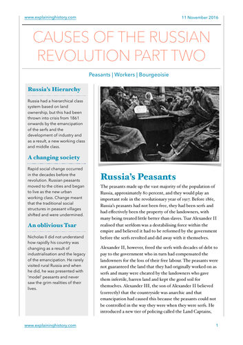 Causes of the Russian Revolution Part Two | Teaching Resources