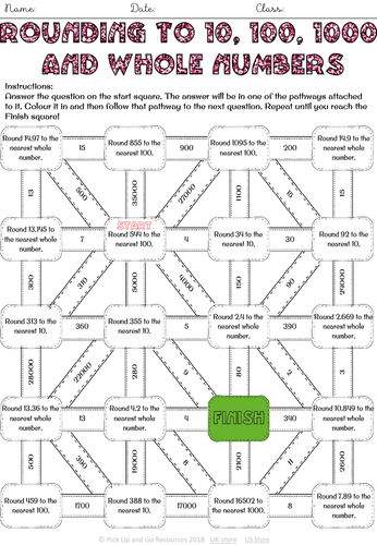 Rounding to the nearest 10, 100, 1000 and whole numbers maze | Teaching ...