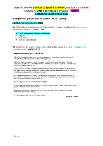 AQA ALEVEL PE Section C: Sport and Society Q & A | Teaching Resources