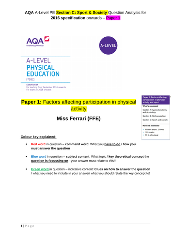 AQA ALEVEL PE Section C: Sport and Society Q & A | Teaching Resources