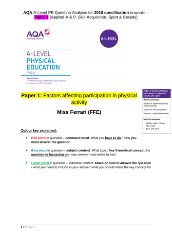 AQA ALEVEL PE Paper 1 over 100 Questions and answers | Teaching Resources
