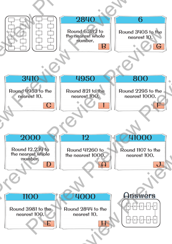 Rounding treasure hunt (10, 100, 1000, whole numbers, decimal places ...