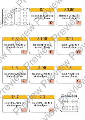 Rounding treasure hunt (10, 100, 1000, whole numbers, decimal places ...