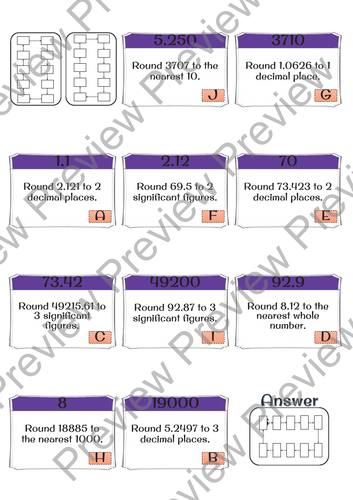 Rounding treasure hunt (10, 100, 1000, whole numbers, decimal places ...