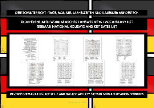 GERMAN DATES, DAYS, MONTHS & SEASONS WORD SEARCHES | Teaching Resources