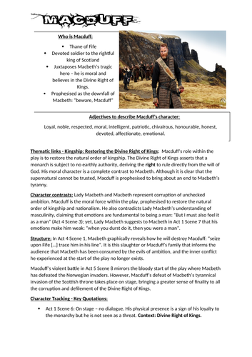 'Macbeth' - Macduff Character Profile | Teaching Resources