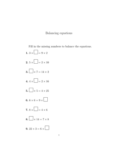 Balancing equations worksheet no 3 (with solutions) | Teaching Resources