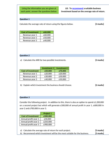 OCR GCSE 9-1 Business 2017 Spec - Unit 5: Finance - Lesson 10: Average ...