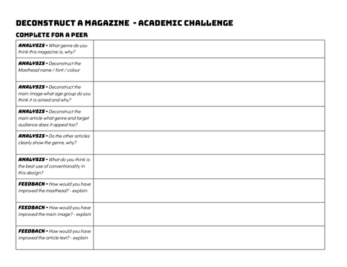 Magazine Media Practical Coursework, Activity, masthead, peer mark ...