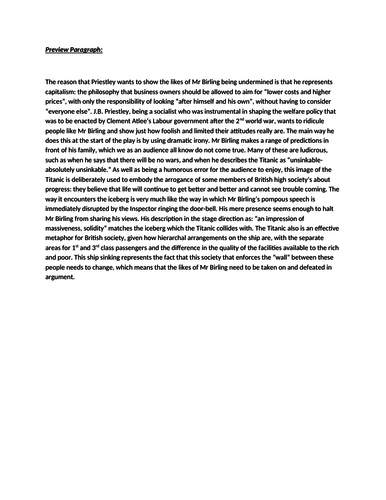 Model Essay: Mr Birling (An Inspector Calls) | Teaching Resources