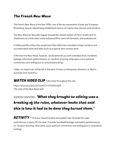 FILM FRENCH NEW WAVE | Truffaut & Goddard | Teaching Resources