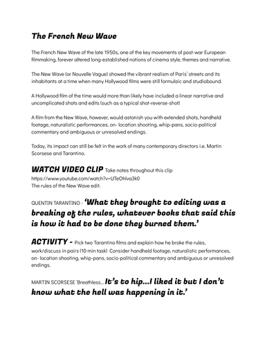 FILM FRENCH NEW WAVE | Truffaut & Goddard | Teaching Resources