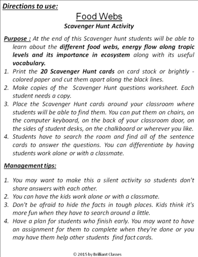 Foodwebs Scavenger Hunt Activity | Teaching Resources