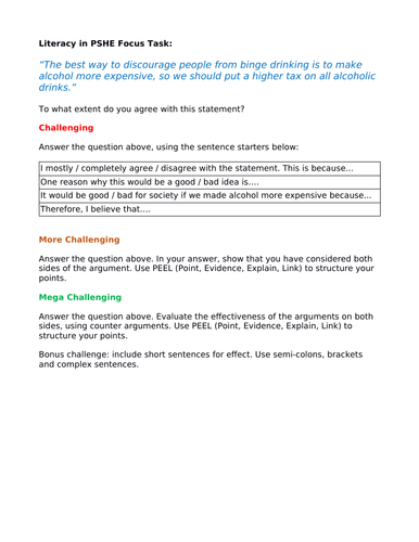 Alcohol - Binge Drinking PSHE | Teaching Resources