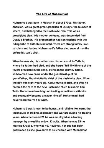 Theme 1 A - Eduqas A Level - Development of Islam and Muhammad ...