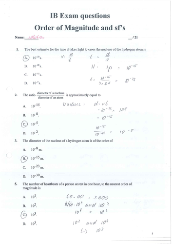 Topic 1 Lesson 1 Order of magnitude IB HL + SL | Teaching Resources