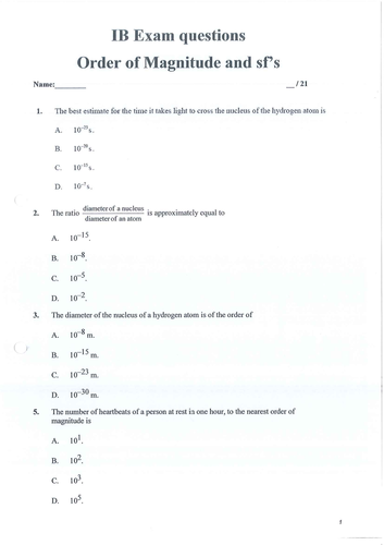 Topic 1 Lesson 1 Order of magnitude IB HL + SL | Teaching Resources