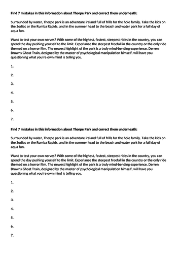 Theme park texts and questions | Teaching Resources