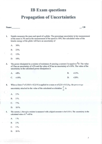 Topic 1 Lesson 4 Uncertainties in calculations IB HL + SL | Teaching ...