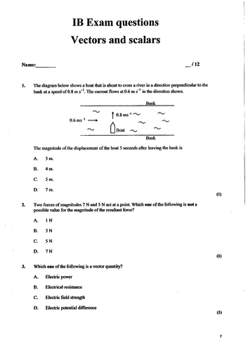 Topic 1 Lesson 6 Vectors and scalars IB HL + SL | Teaching Resources