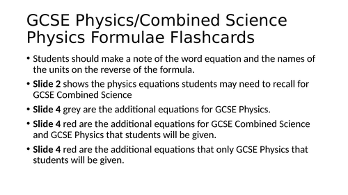 AQA GCSE Combined Science/ GCSE Physics Formula Revision Flashcards ...