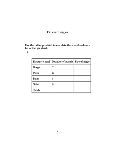 Pie chart angles worksheet (with solutions) | Teaching Resources