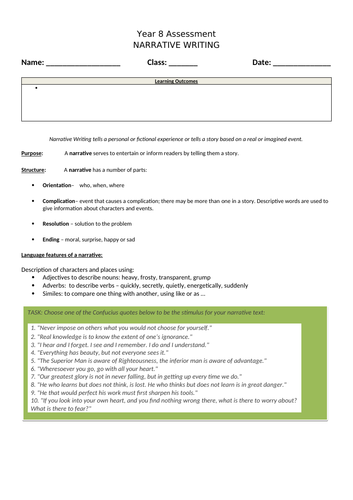 Narrative Writing Assessment | Teaching Resources