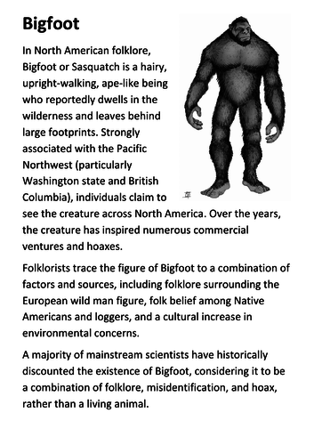 Bigfoot Handout | Teaching Resources