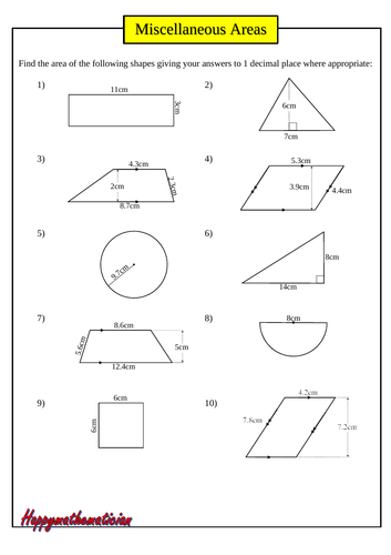 Mixed Area, Compound Areas and Problems - With Answers | Teaching Resources