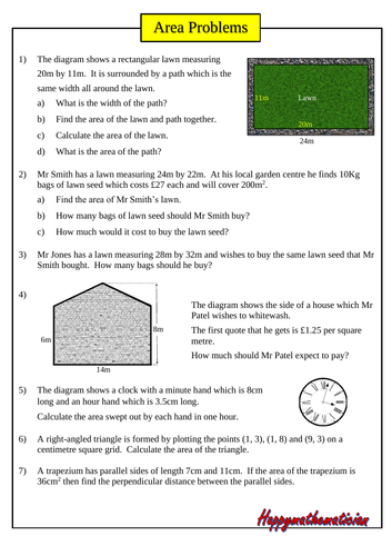 Mixed Area, Compound Areas and Problems - With Answers | Teaching Resources