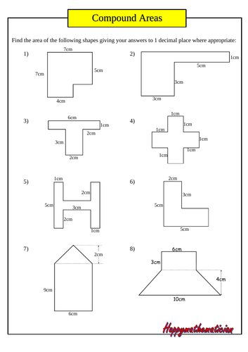 Mixed Area, Compound Areas and Problems - With Answers | Teaching Resources