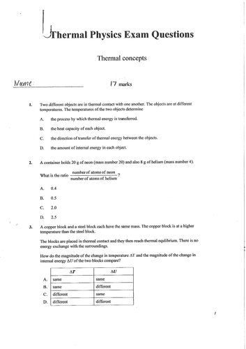 IB Topic 3 Thermal Physics Lesson 1 & 2 Thermal concepts HL + SL ...
