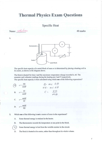 IB Topic 3 Thermal Physics Lesson 3 Specific heat capacity HL + SL ...