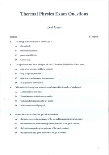 IB Topic 3 Thermal Physics Lesson 7 Ideal gas HL + SL | Teaching Resources