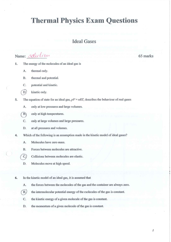 IB Topic 3 Thermal Physics Lesson 7 Ideal gas HL + SL | Teaching Resources