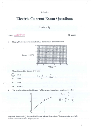 IB Topic 5 Electricity and Magnetism Lesson 5 Resistivity HL + SL ...