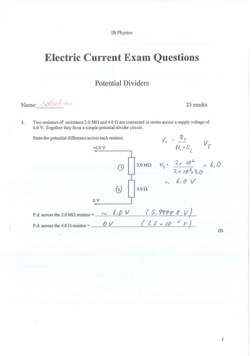 IB Topic 5 Electricity and Magnetism Lesson 7 Potential Dividers HL ...