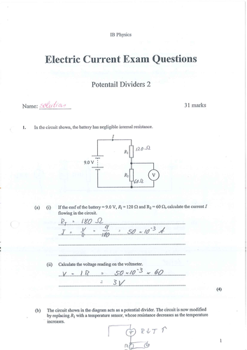 IB Topic 5 Electricity and Magnetism Lesson 7 Potential Dividers HL ...