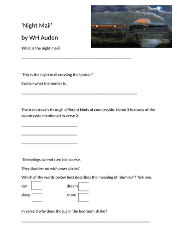 Guided reading - Night Mail by WH Auden | Teaching Resources