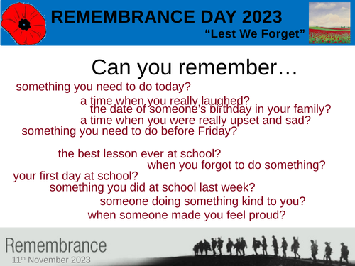 Assembly: Remembrance Day | Teaching Resources