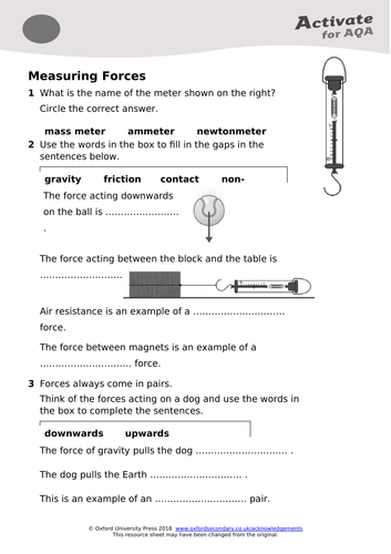 Lesson 1 Introduction to Forces. AQA Activate (New book) KS3 science ...