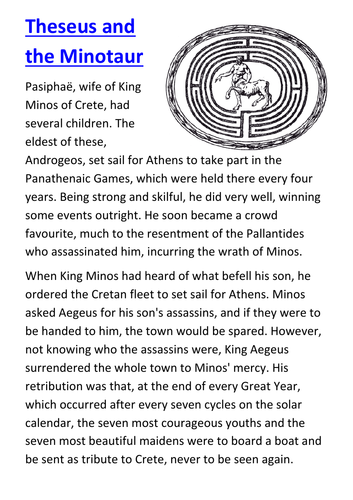Theseus and the Minotaur Handout | Teaching Resources