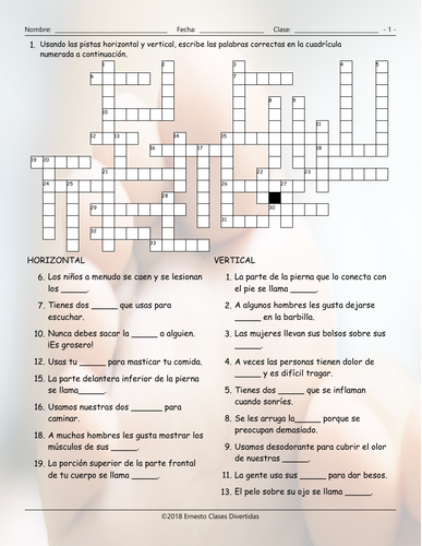 Body Parts Spanish Crossword Puzzle | Teaching Resources
