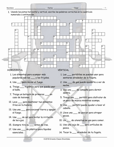 Camping Things and Activities Spanish Crossword Puzzle | Teaching Resources