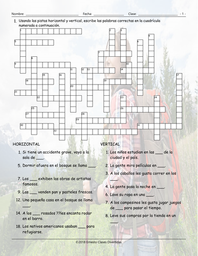 City versus Country Spanish Crossword Puzzle | Teaching Resources
