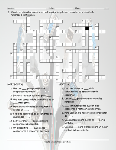 Computer Technology Spanish Crossword Puzzle | Teaching Resources