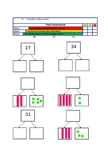 Partition 2 digit numbers using part whole model | Teaching Resources