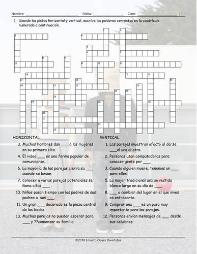Dating and Marriage Spanish Crossword Puzzle | Teaching Resources